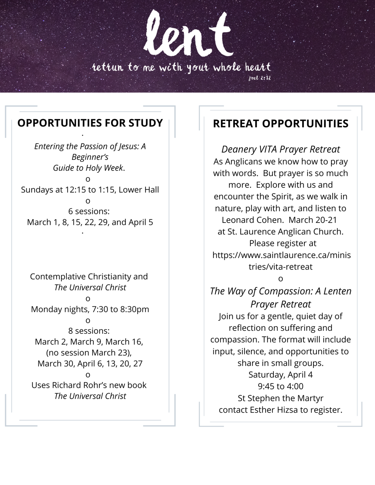 Lenten Study Opportunities | St. Stephen the Martyr Anglican Church