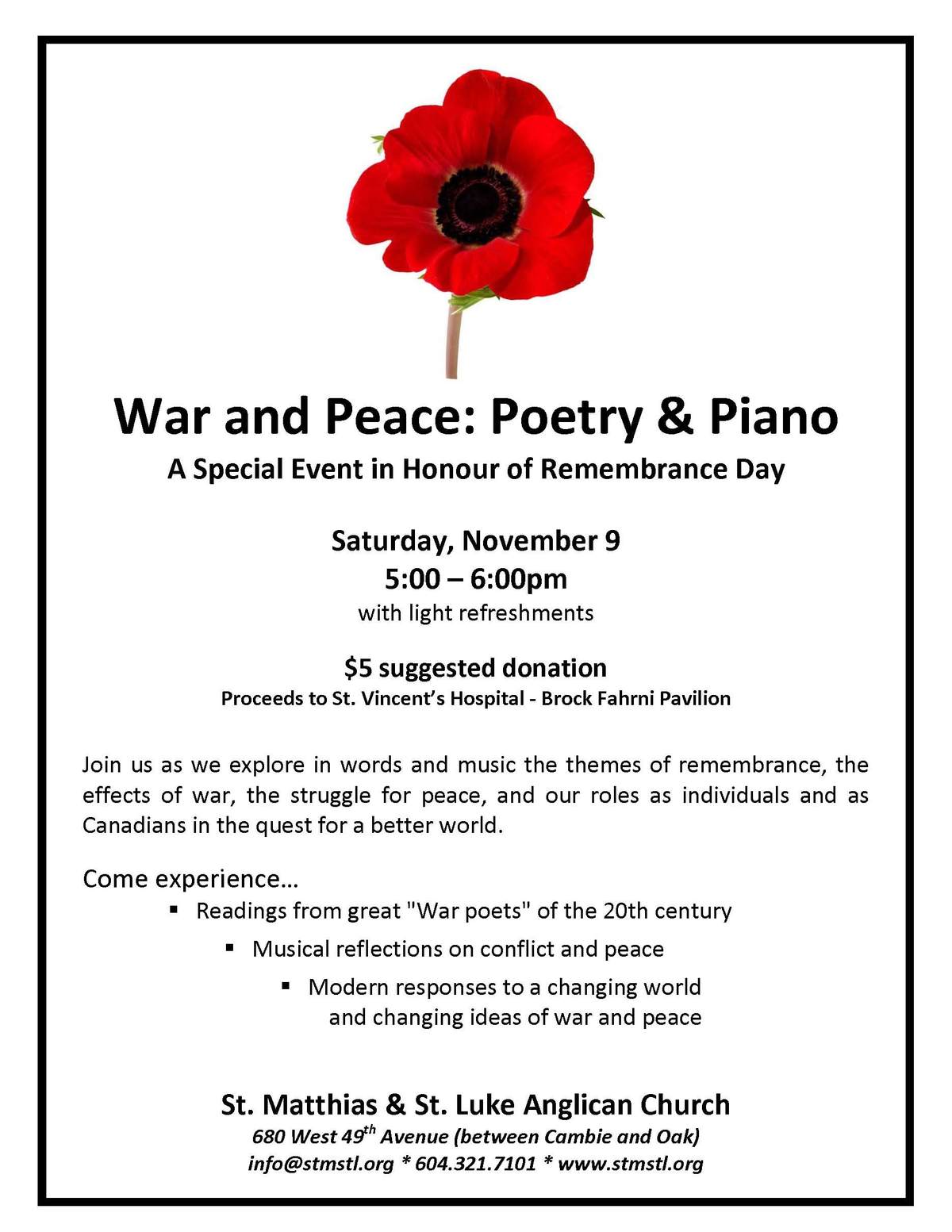Remembrance Day Poetry and Piano | Anglican Diocese of New Westminster