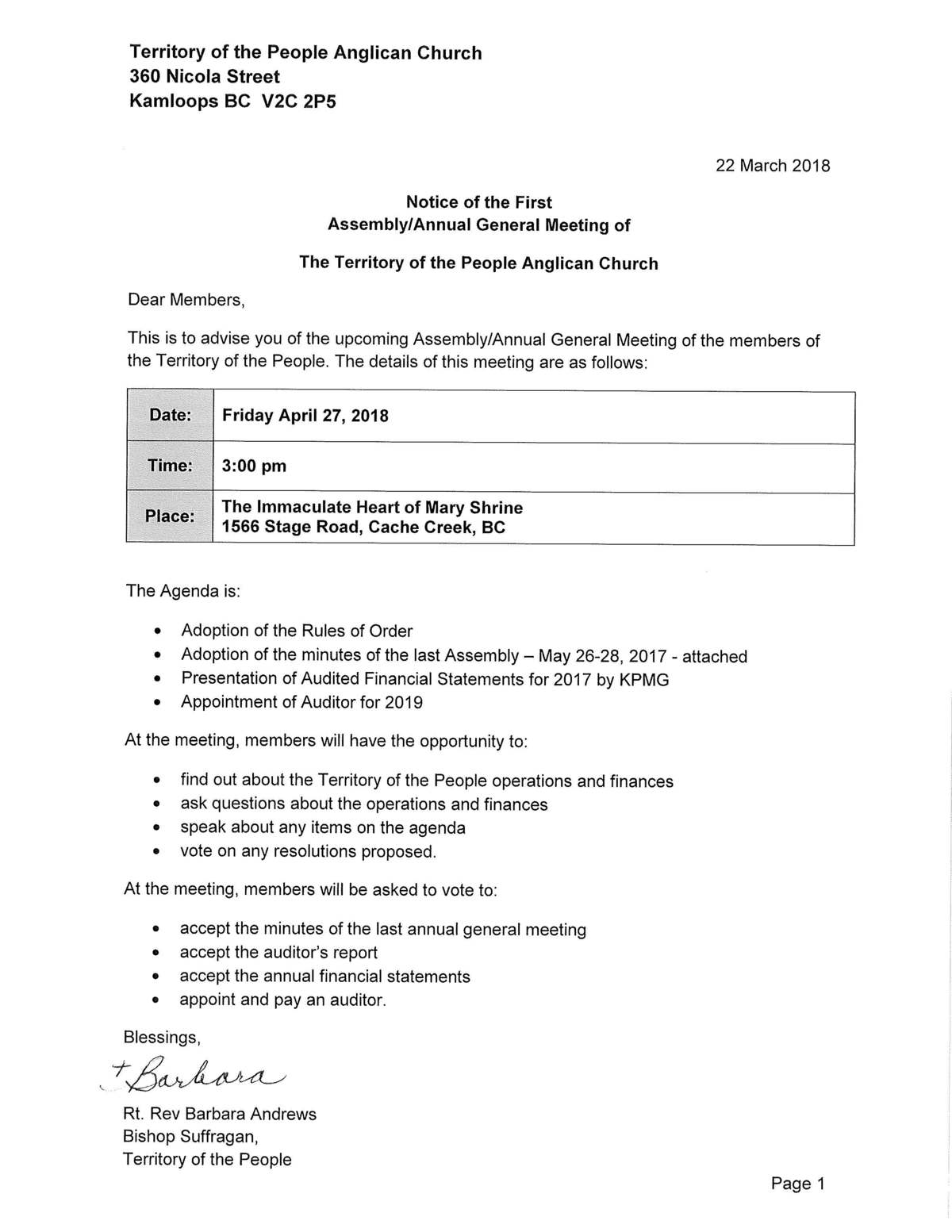 Notice of Assembly/Annual General Meeting - Territory of the People ...