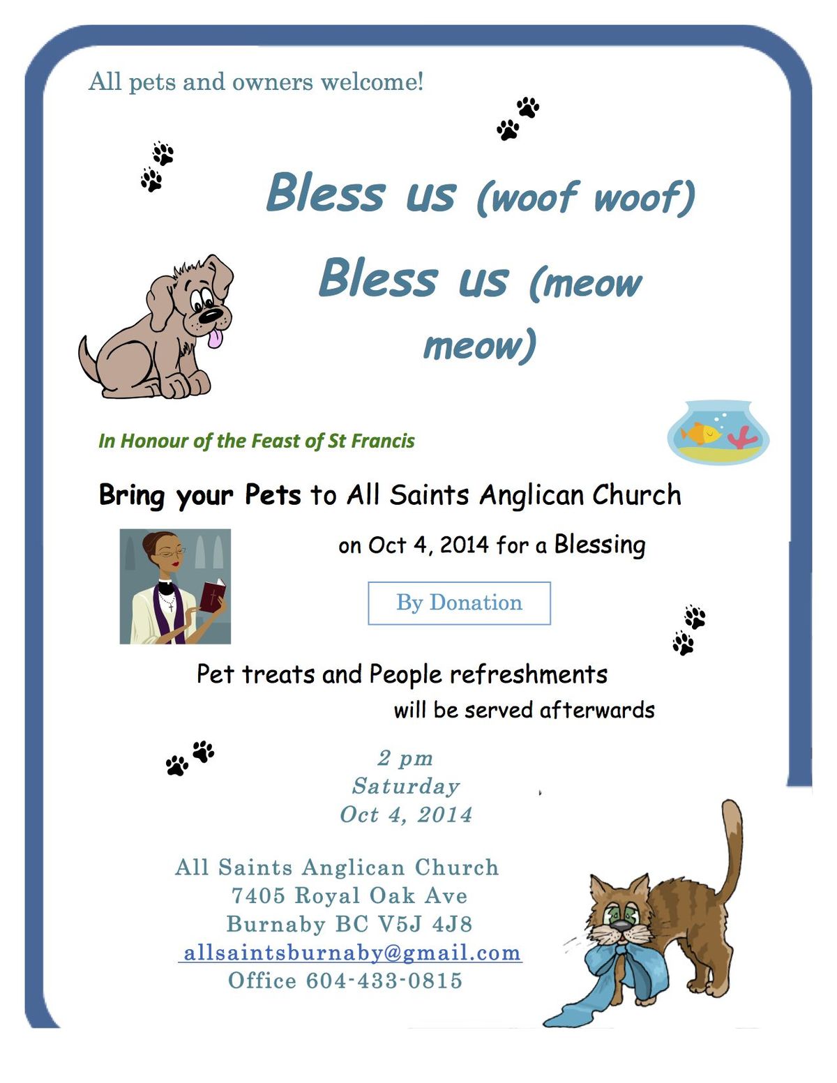 Pet Blessing at All Saints', Burnaby | Anglican Diocese of New Westminster