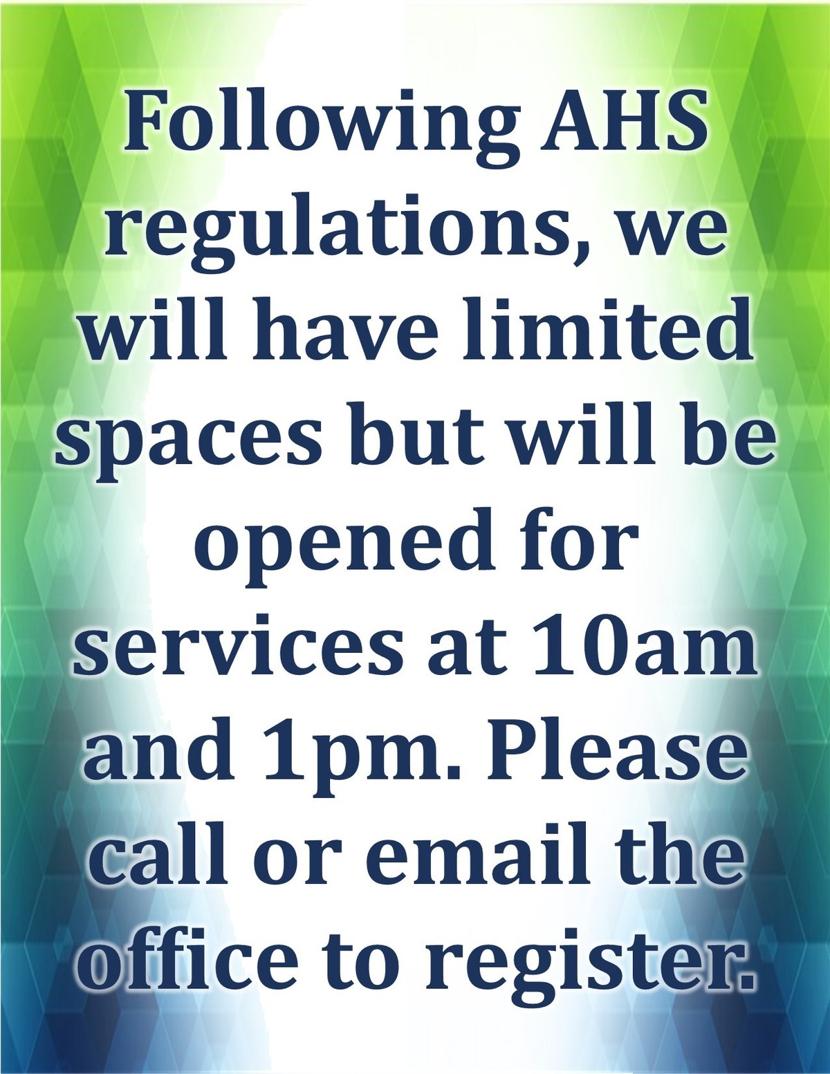 We will remain open, but registration is Mandatory. Register by Friday ...