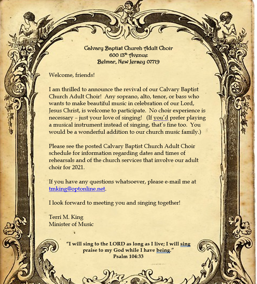 Choir reforming "Come and Sing for the Lord" | Calvary Baptist Church ...