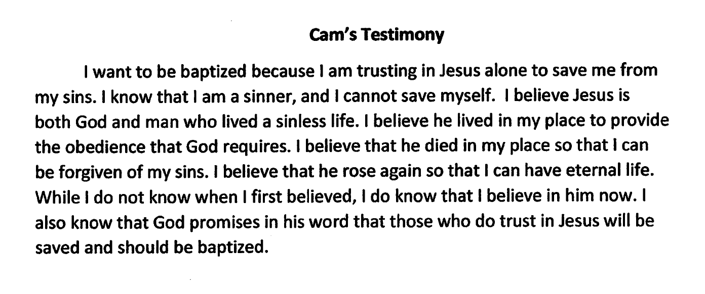 Cam s Baptisim And Testimony Children s Ministry Great Commission
