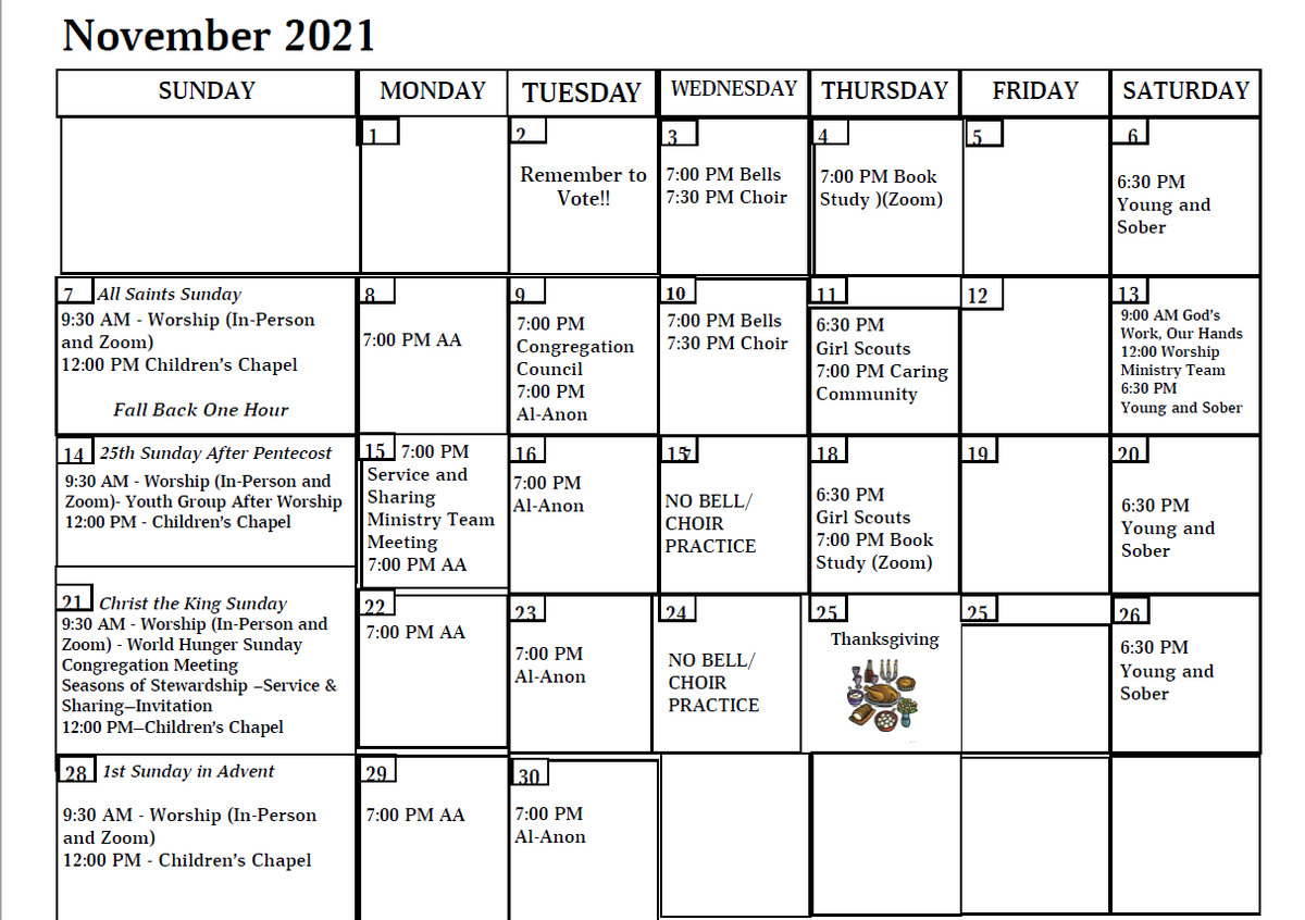 Apostles Calendar - November 2021 | Apostles Lutheran Church