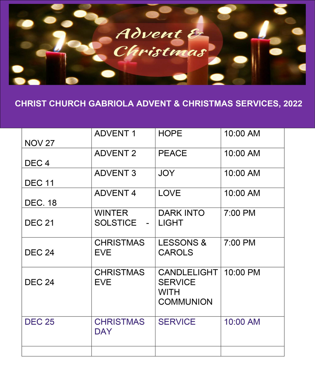 Christ Church Gabriola Advent and Christmas Services | Christ Church ...