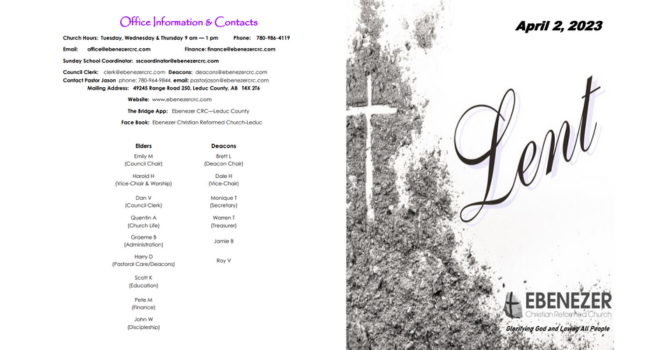 April 2, 2023 Bulletin | Ebenezer Christian Reformed Church
