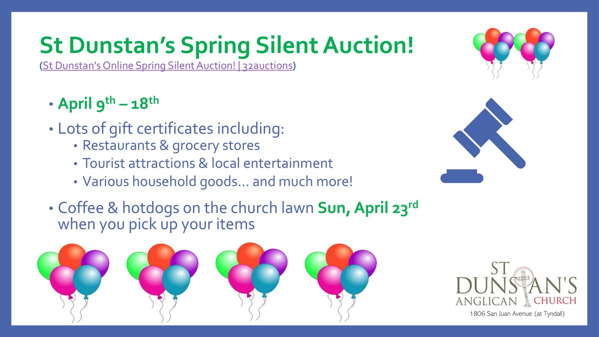 St Dunstan’s Spring Silent Auction! | St. Dunstan's Anglican Church