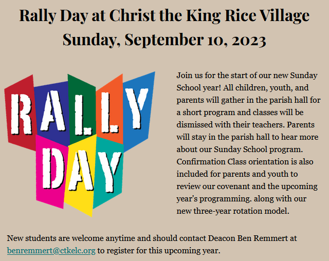 Rally Day at Christ the King Rice Village Sept. 10 | Christ The King ...