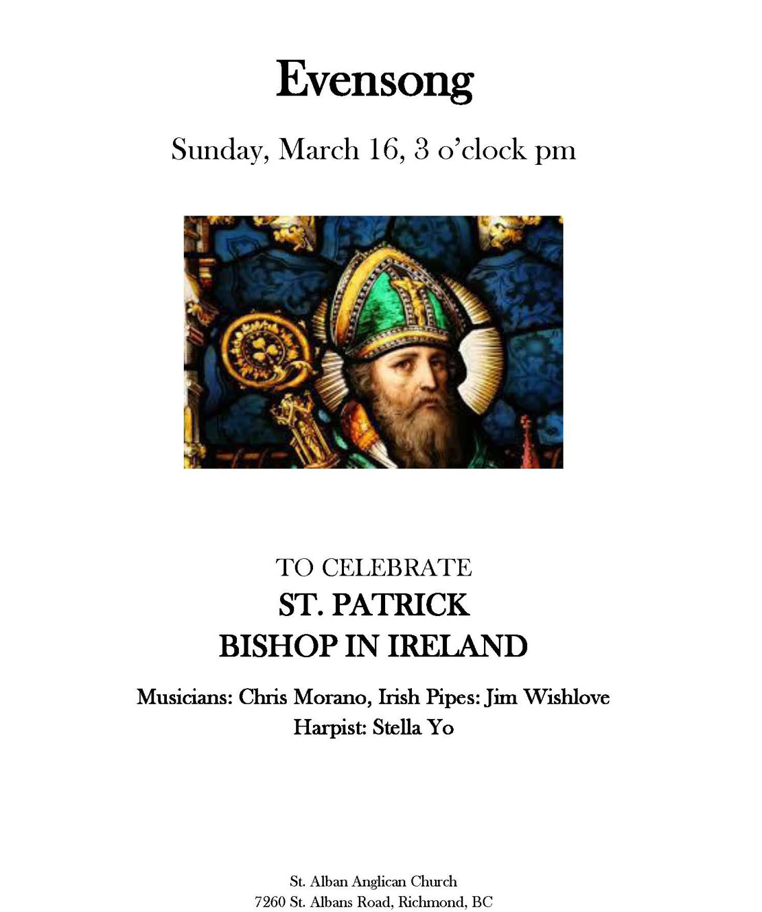 Evensong for St Patrick's Day | Anglican Diocese of New Westminster