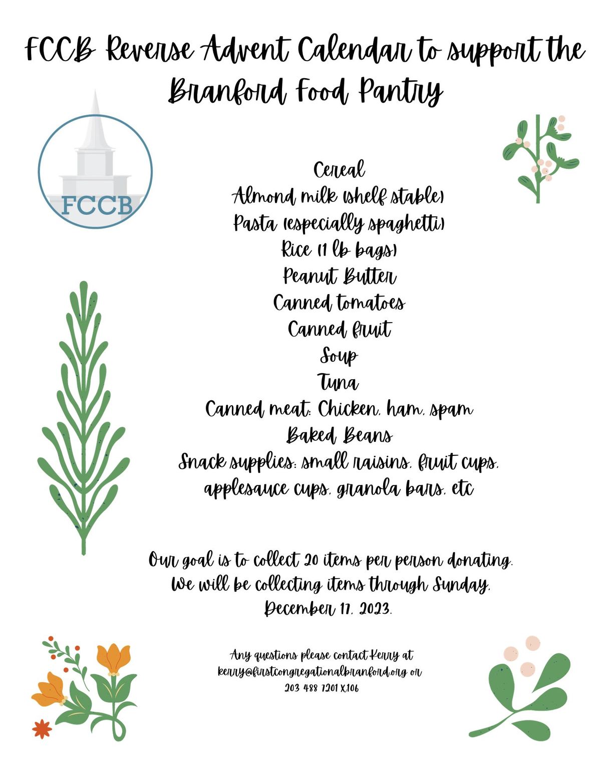 Reverse Advent Calendar: Food Drive for Branford Food Pantry | First ...