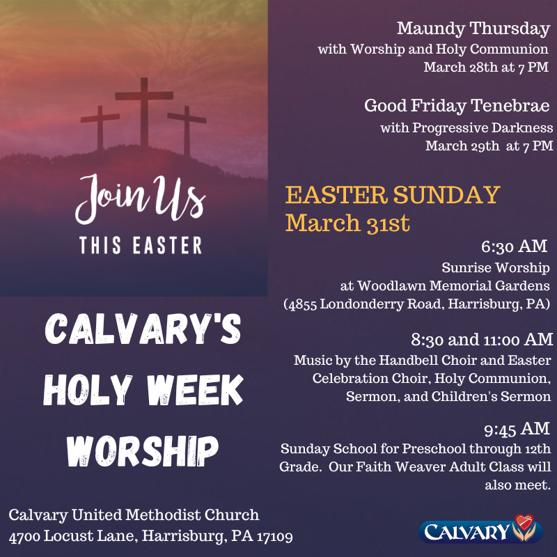 Holy Week Services Schedule - Click Here | Calvary United Methodist Church