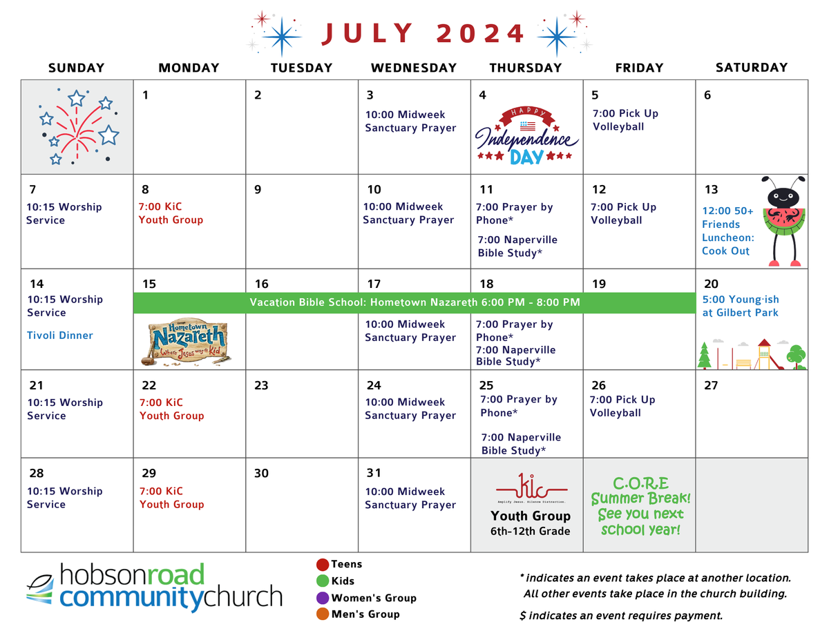 July Calendars | Hobson Road Community Church