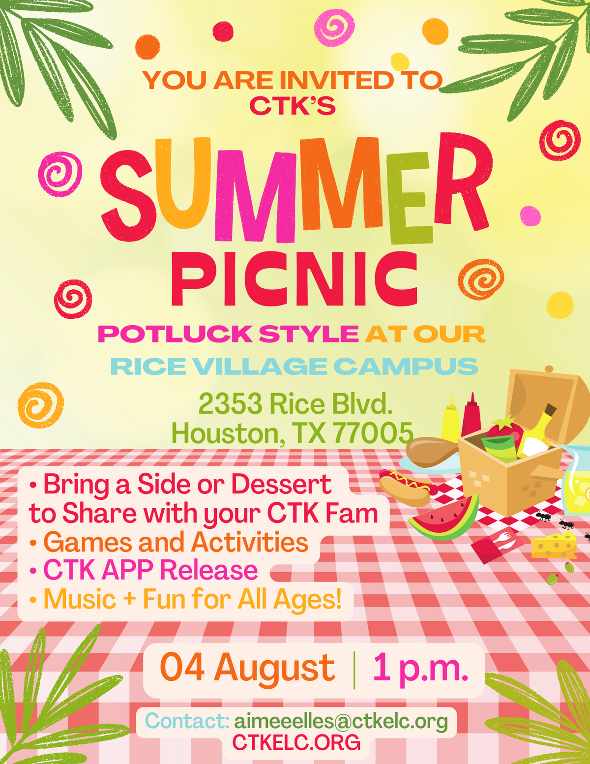 You're Invited to the CTK Summer Picnic August 4! | Christ The King ...