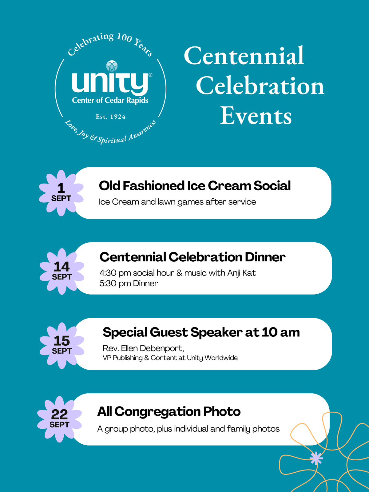 Centennial Celebration Events | Unity Center of Cedar Rapids