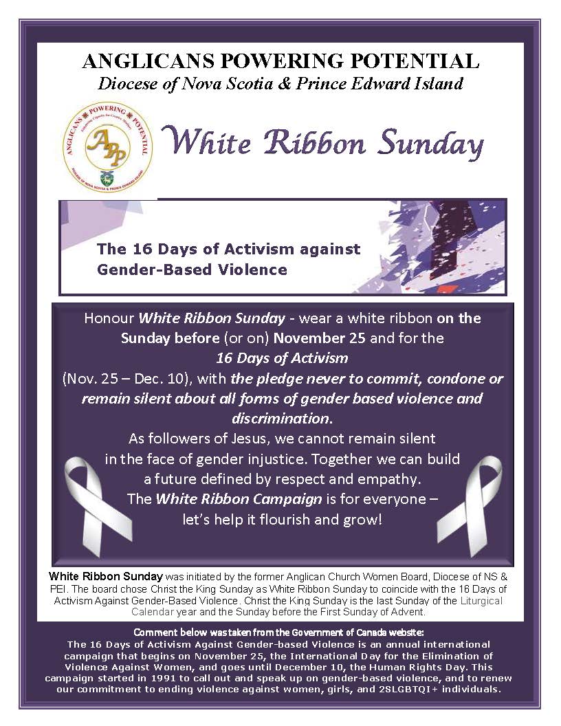 White Ribbon Sunday | Diocese of Nova Scotia and Prince Edward Island