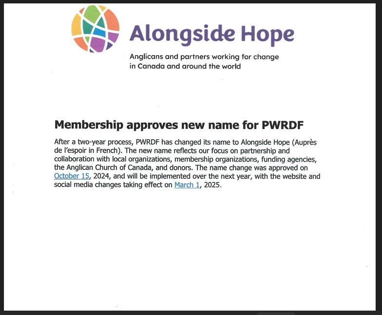 PWRDF is now known as Alongside Hope | St. George's Anglican Transcona