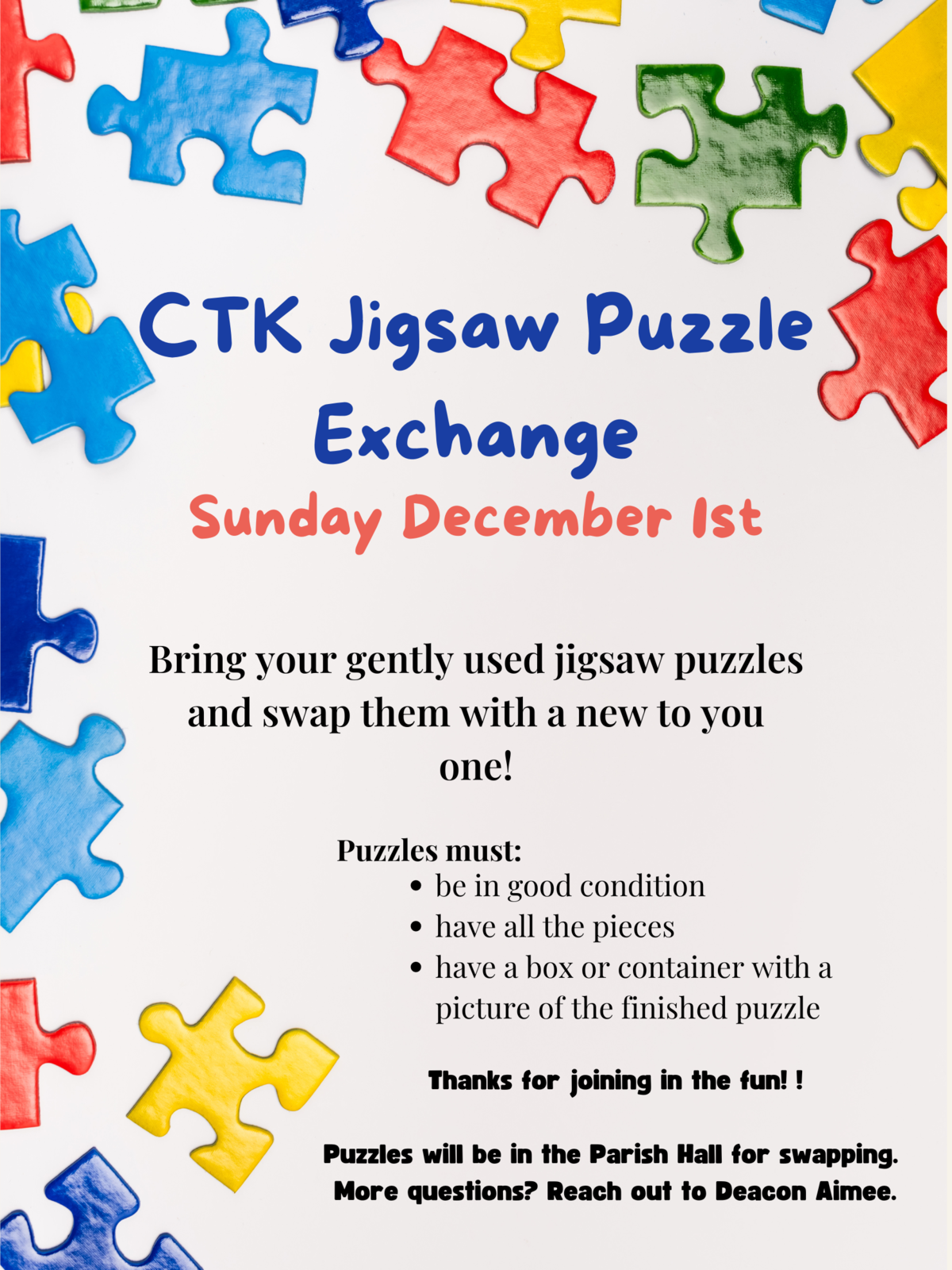 Join us for the CTK Jigsaw Puzzle Exchange! | Christ The King Lutheran ...