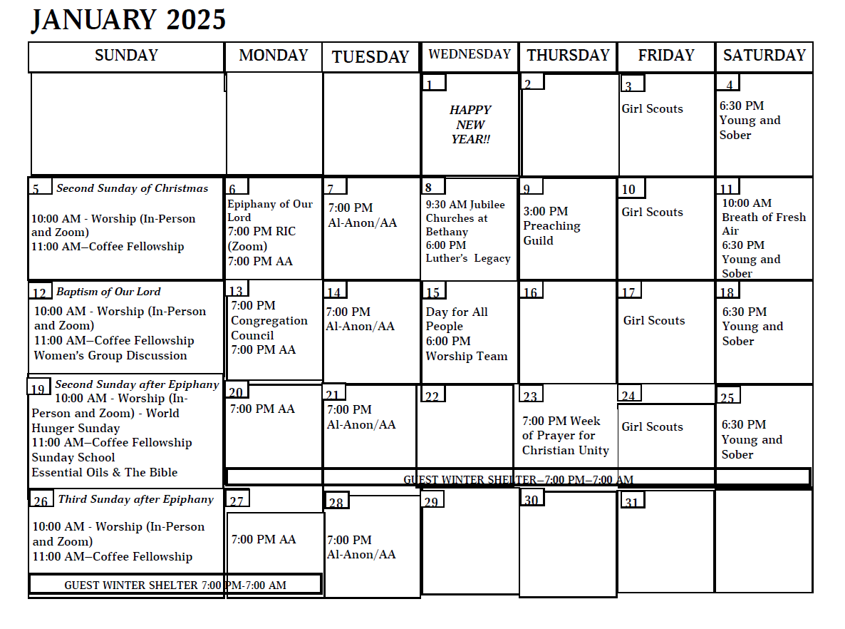 Calendar - January 2025 | Apostles Lutheran Church
