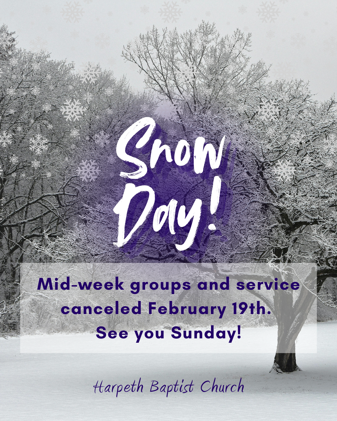 Mid-week groups and service canceled | Harpeth Baptist Church