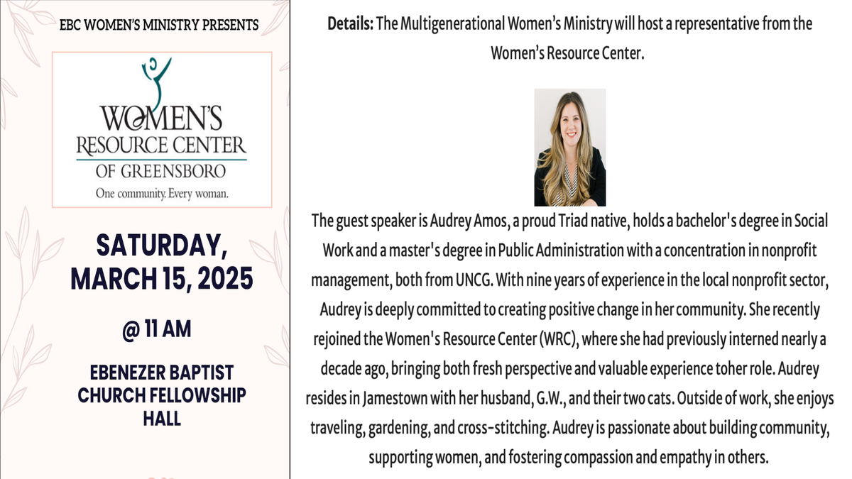 EBC Women's Ministry Presents: | Ebenezer Baptist Church