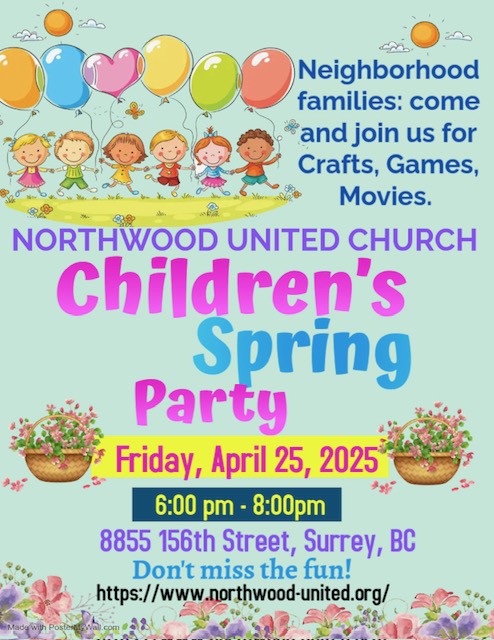 CHILDREN'S SPRING PARTY (25/4 @ 6 pm) | Northwood United Church
