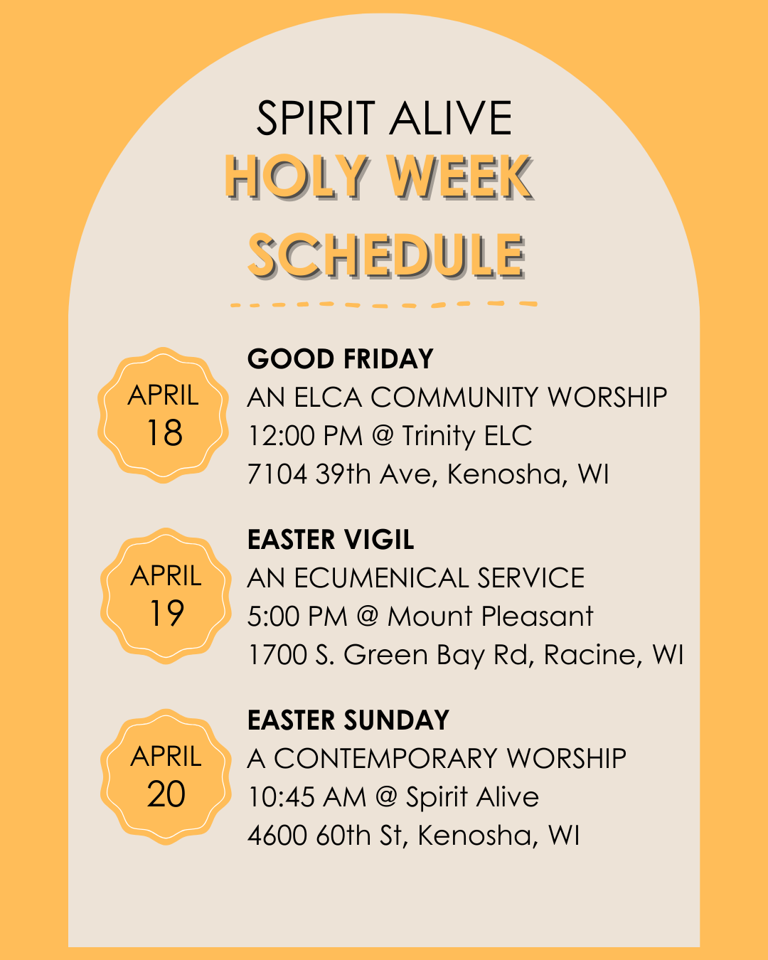 Holy Week Schedule and FAQ | Spirit Alive! Church
