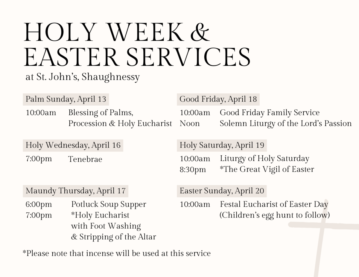 Holy Week with St. John's, Shaughnessy | Anglican Diocese of New ...