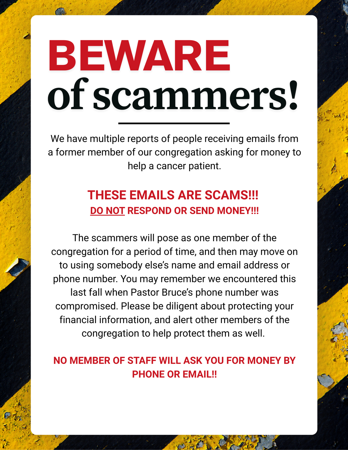 BEWARE OF SCAMMERS! | Church Office | Vancouver First United Methodist ...
