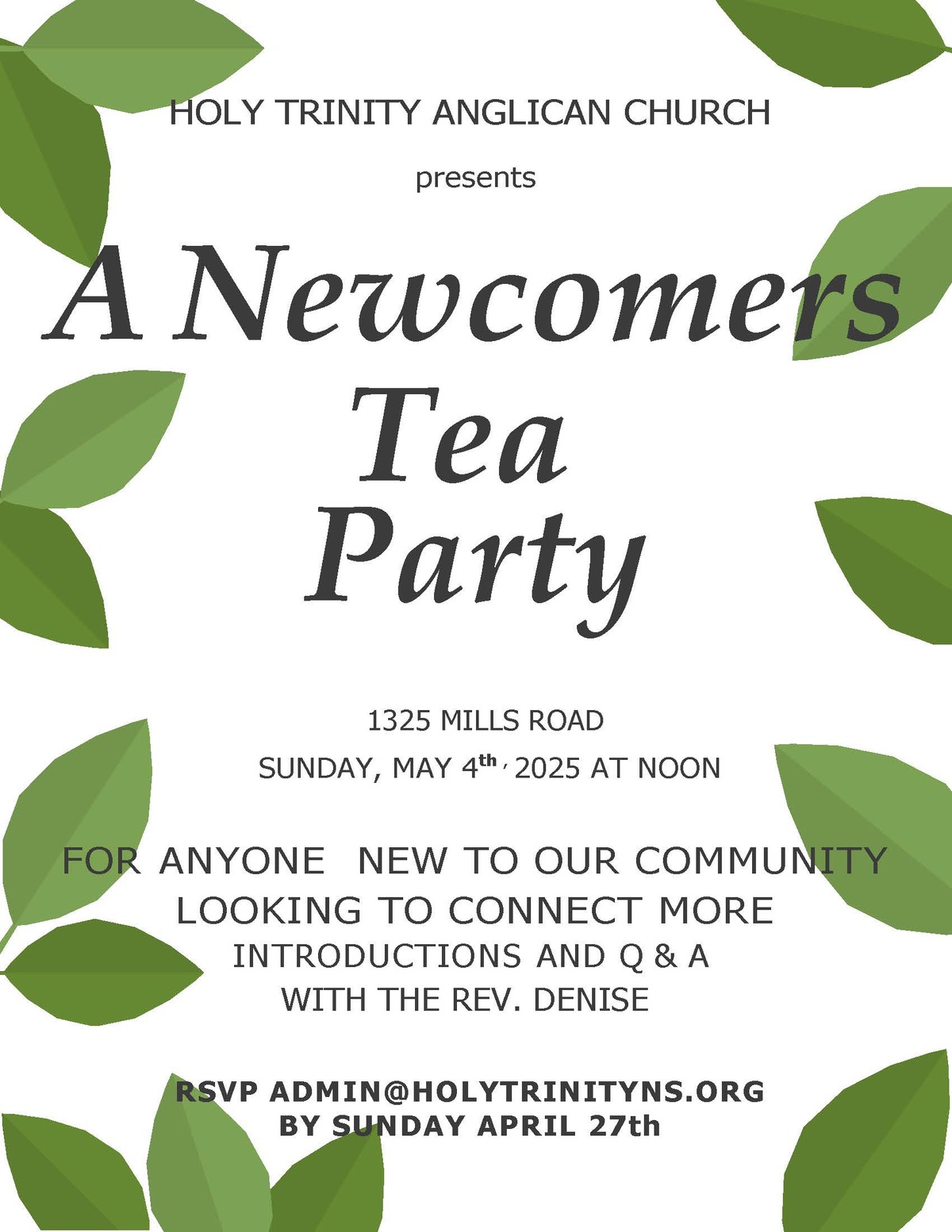 A Newcomers Tea Party May 4 at noon | Holy Trinity North Saanich ...