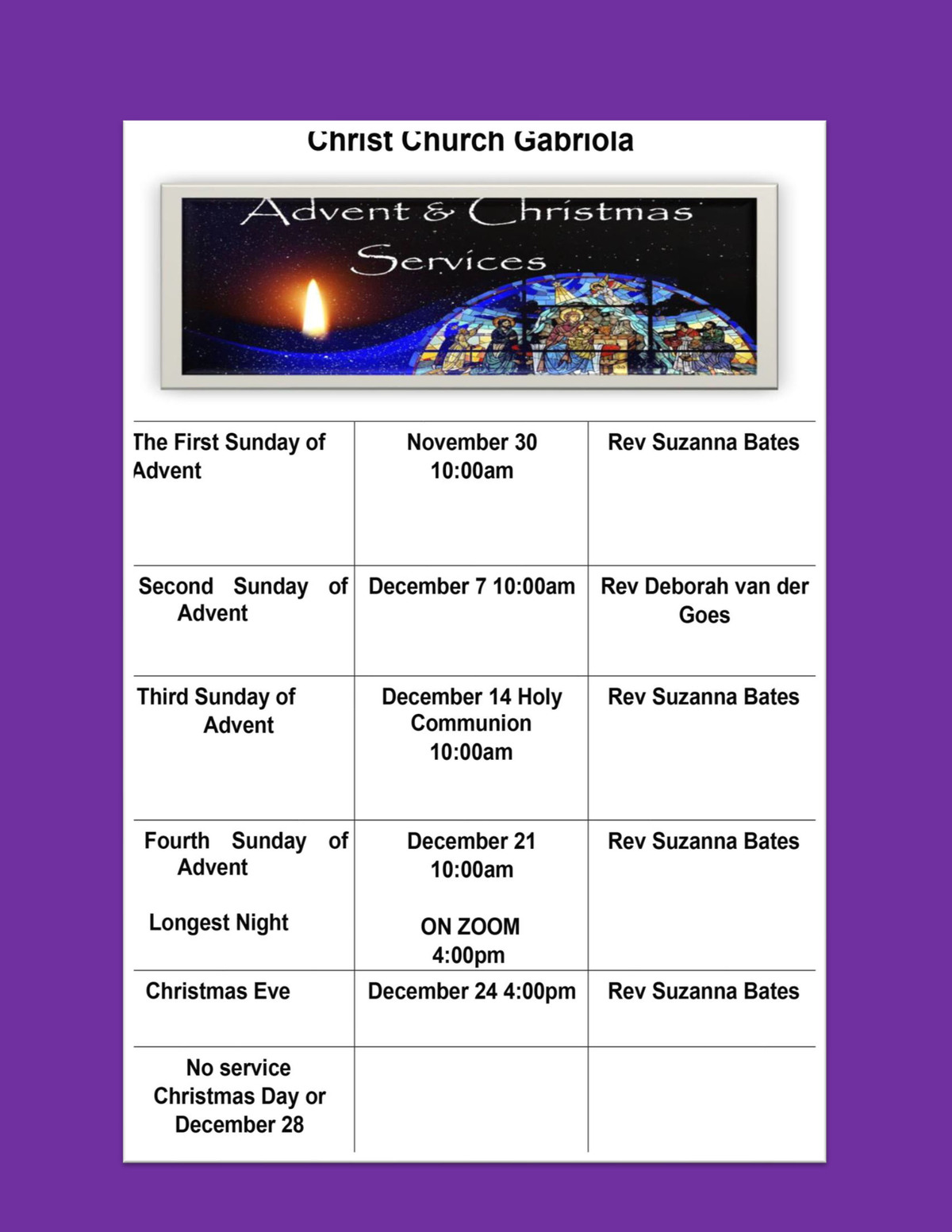 Advent & Christmas Services | Christ Church Gabriola